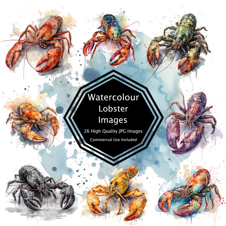 Watercolour Splash Lobster Clipart - 26 JPG Clipart Bundle, Lobster ...