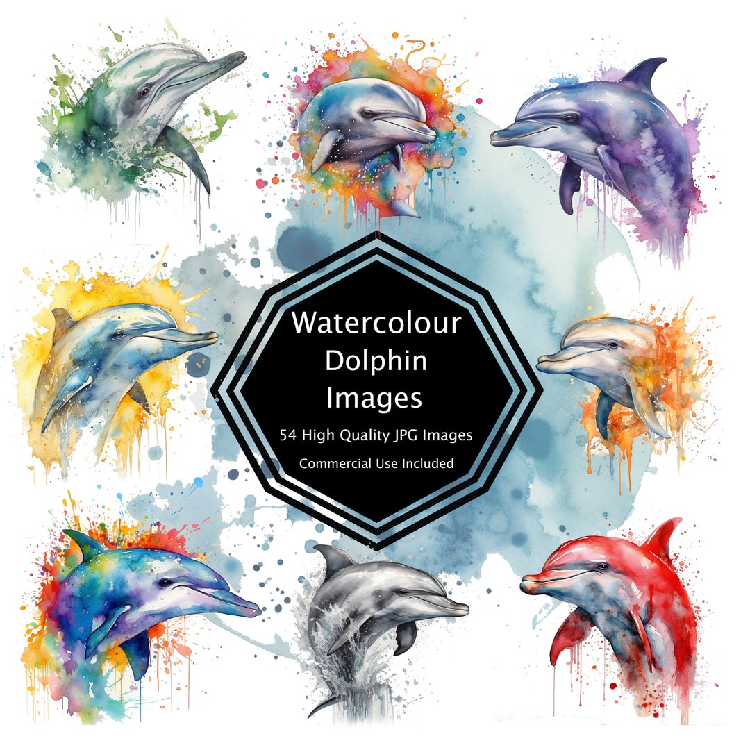 Watercolour Splash Dolphin Clipart - 54 JPG Clipart Bundle, Dolphin Art ...