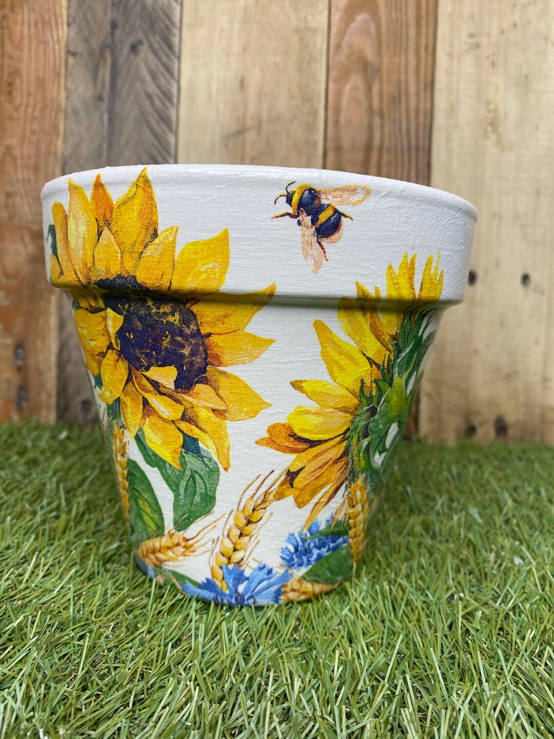 Sunflower Plant Pot Bee Plant Pot 15cm Terracotta Decoupaged - Etsy