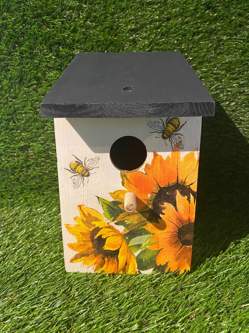 Sunflower & Bees Bird House Wooden Bird House Decoupaged - Etsy UK