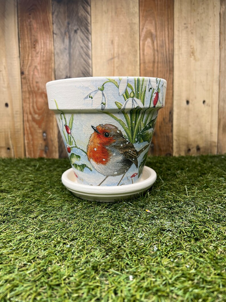 Robin Decoupaged Plant Pot Robin Robin Gift Robin Lover - Etsy UK