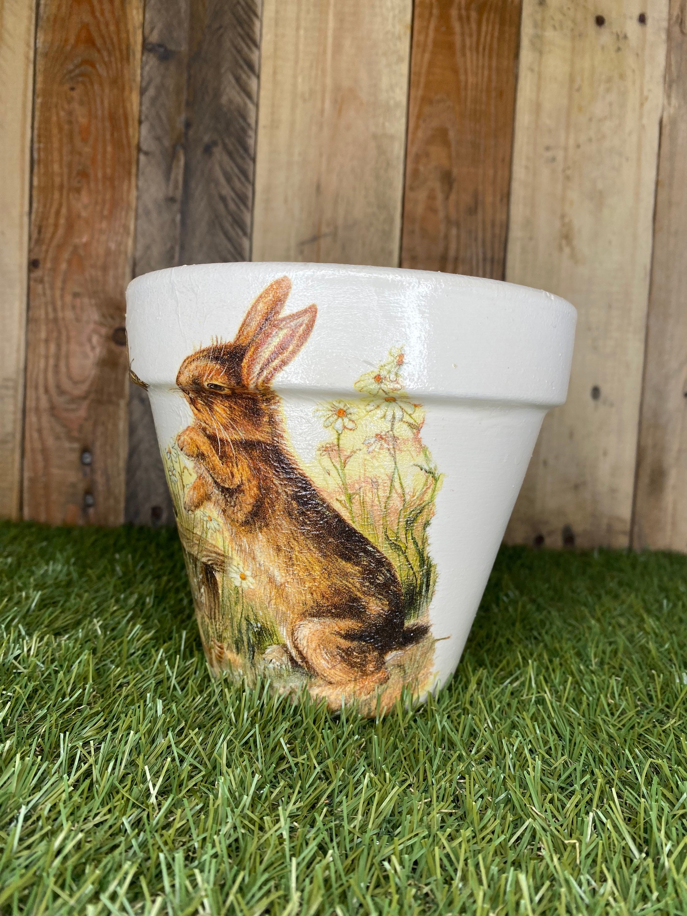 Rabbit plant pot rabbit gift rabbit decoupaged pot planter - Etsy.de