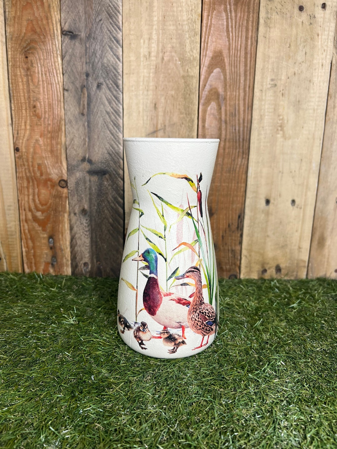 Duck Vase, Duck Gift, Glass Vase, Decoupaged, - Etsy
