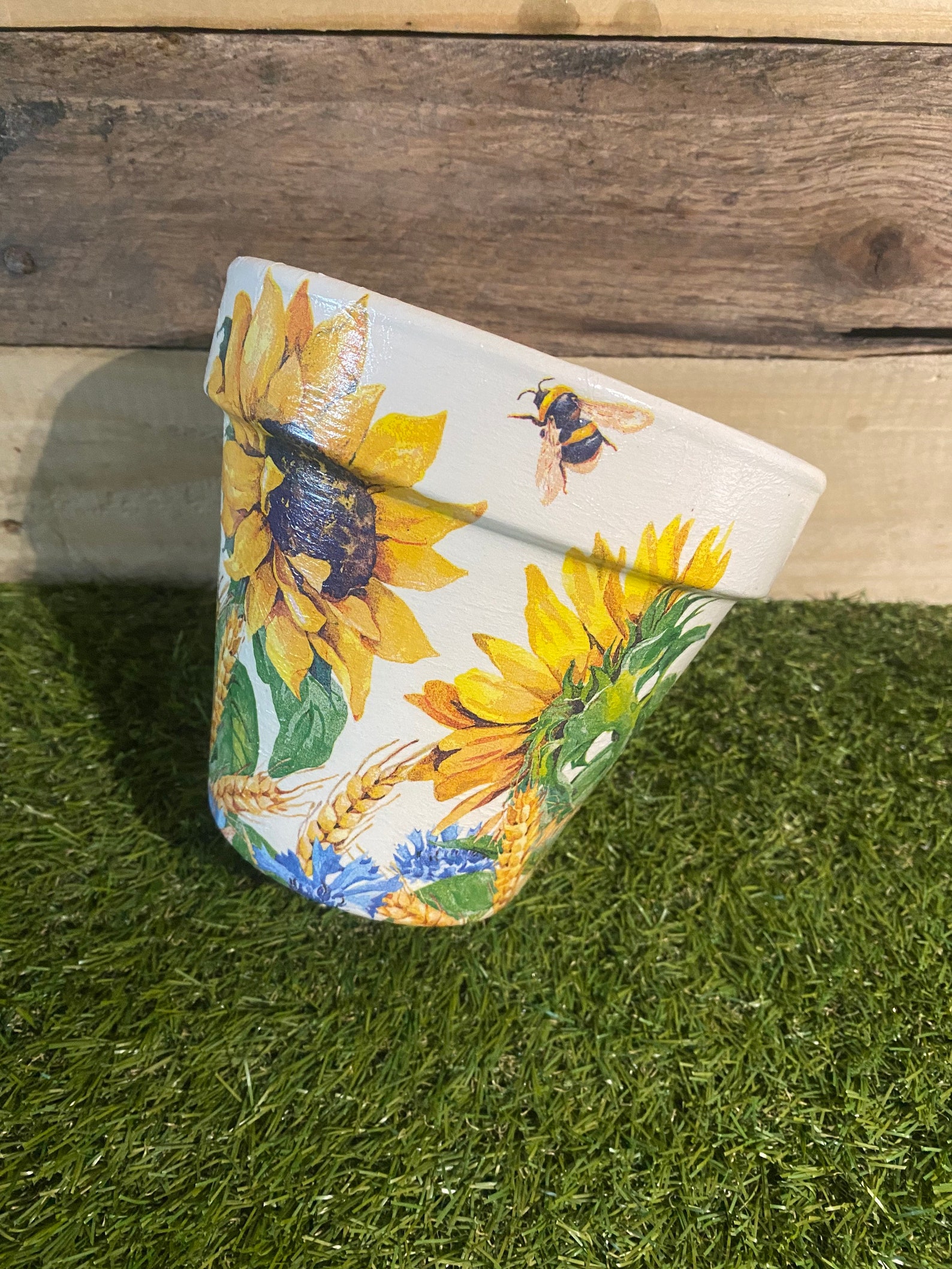Sunflower Plant Pot Bee Plant Pot 15cm Terracotta Decoupaged - Etsy