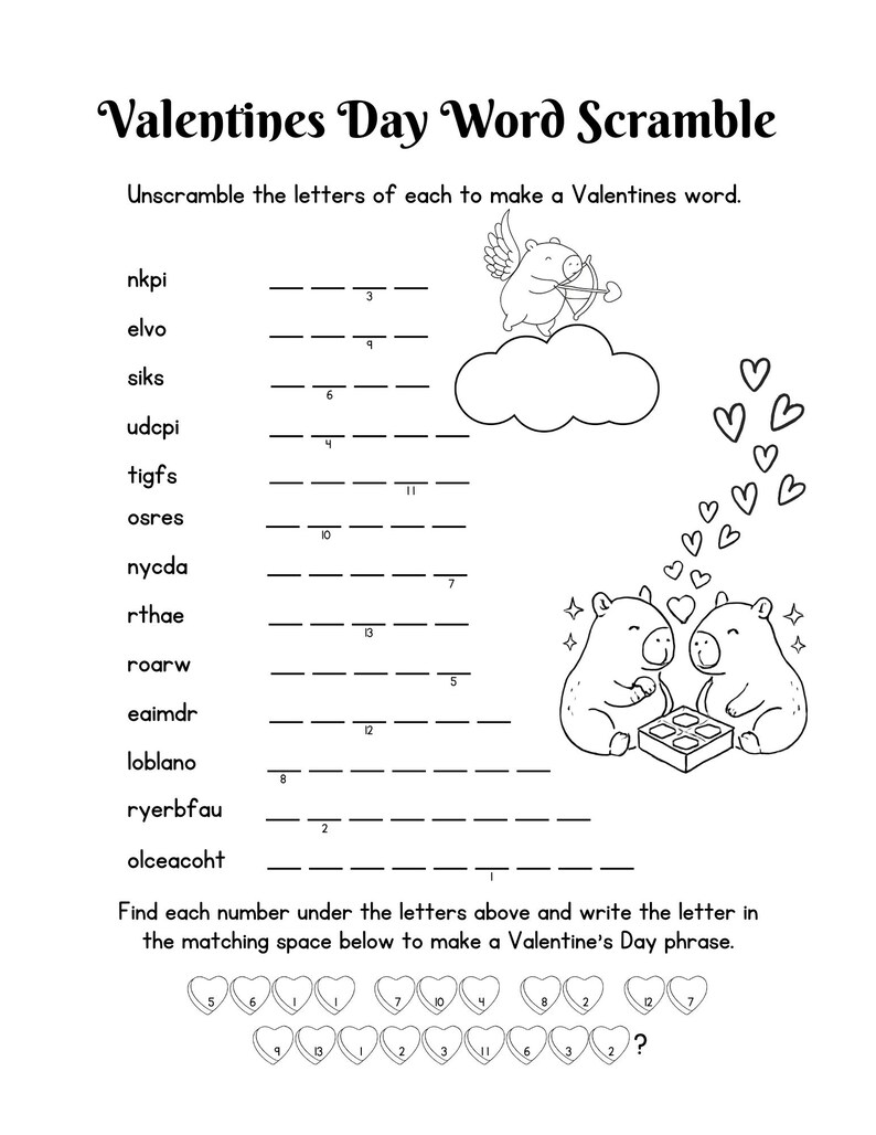 Valentine’s Day Word Scramble Printable | Kids Valentine Activity ...