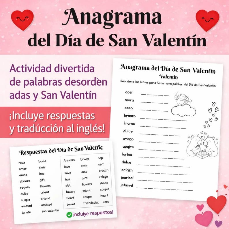 Anagrama Del Día De San Valentín En Español | Actividad De Palabras ...
