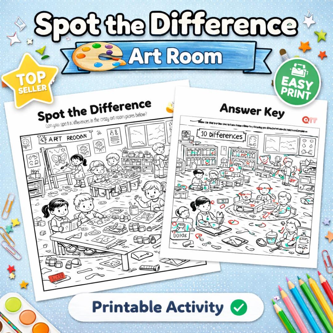 Art Room Spot the Difference Printable | Find the 10 Differences ...