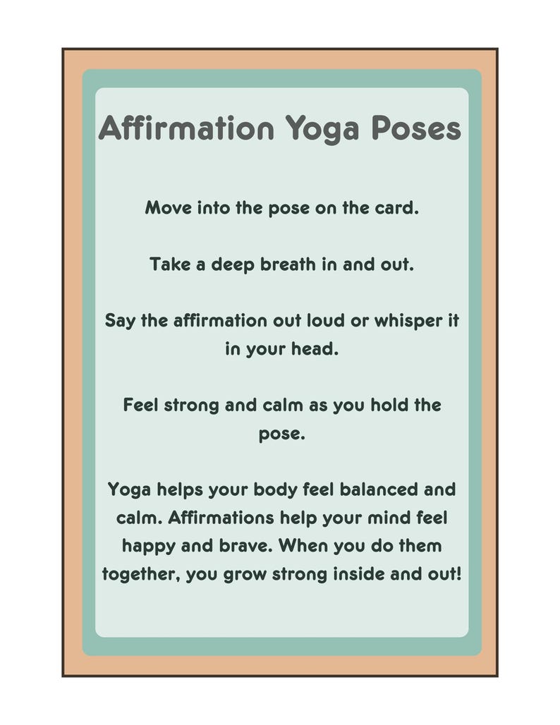 Kids Yoga Affirmation Flashcards + Poster + Instruction Guide ...