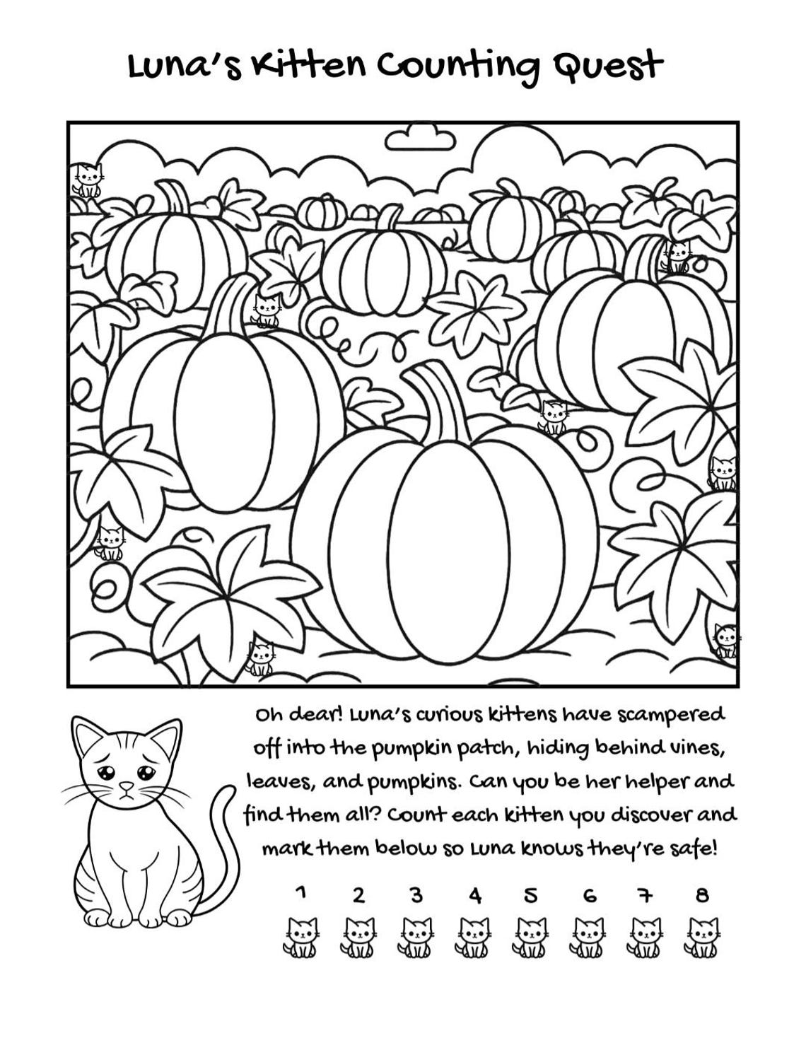 Pumpkin Patch Kitten Counting Worksheet | Autumn Kindergarten Math ...