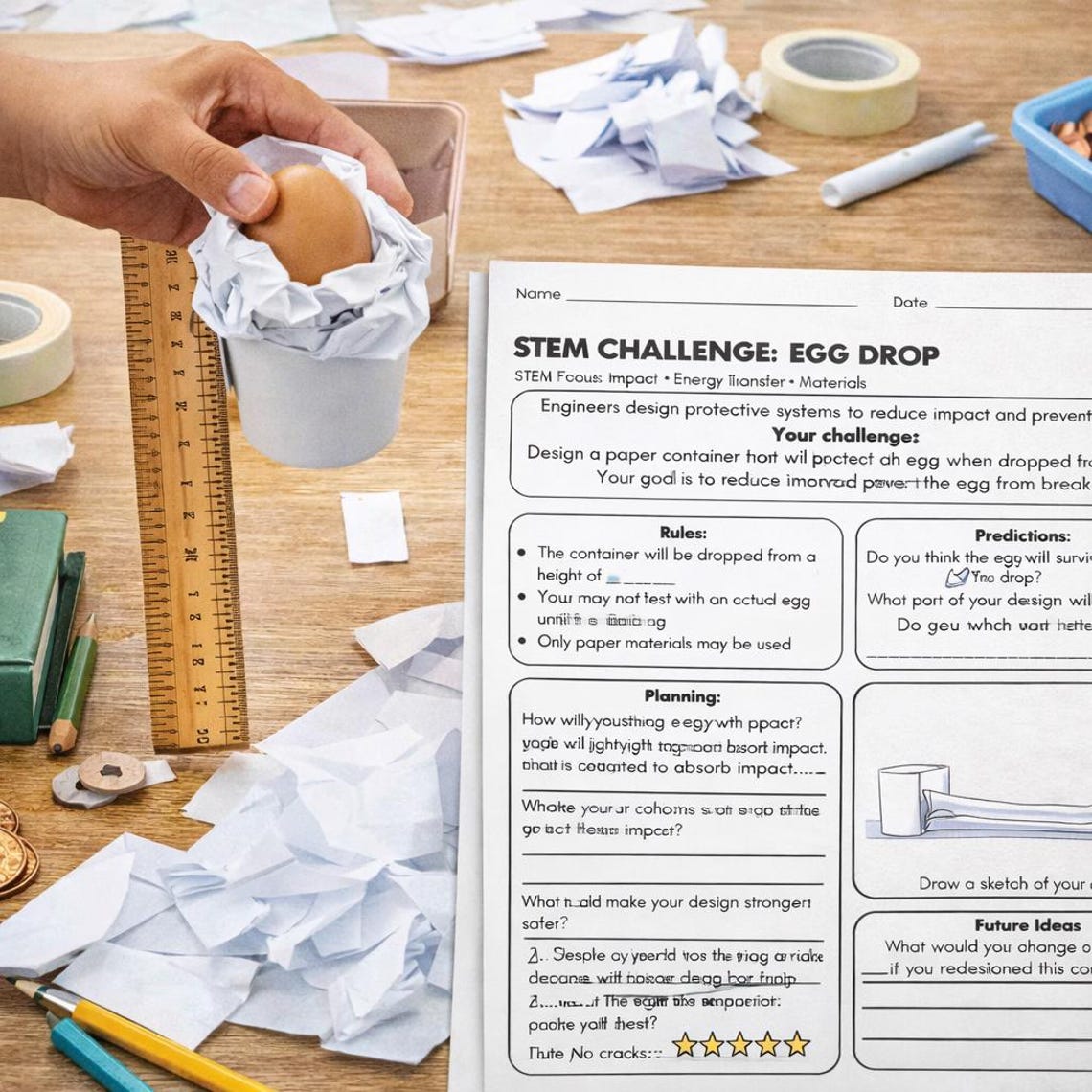 Egg Drop STEM Challenge Printable | Paper Engineering Activity | Impact ...