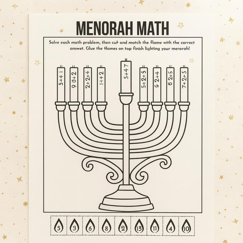 Menorah Math – Printable Hanukkah Math Activity | Cut & Match Craft - Etsy