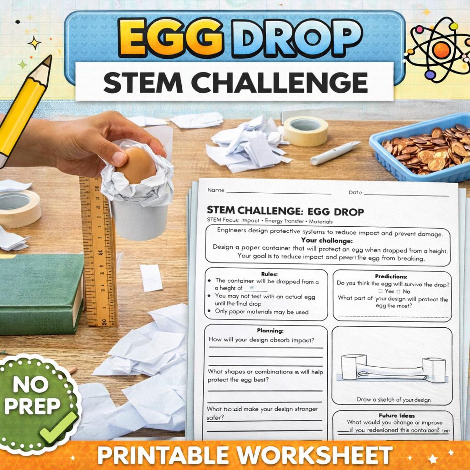 Egg Drop STEM Challenge Printable | Paper Engineering Activity | Impact ...