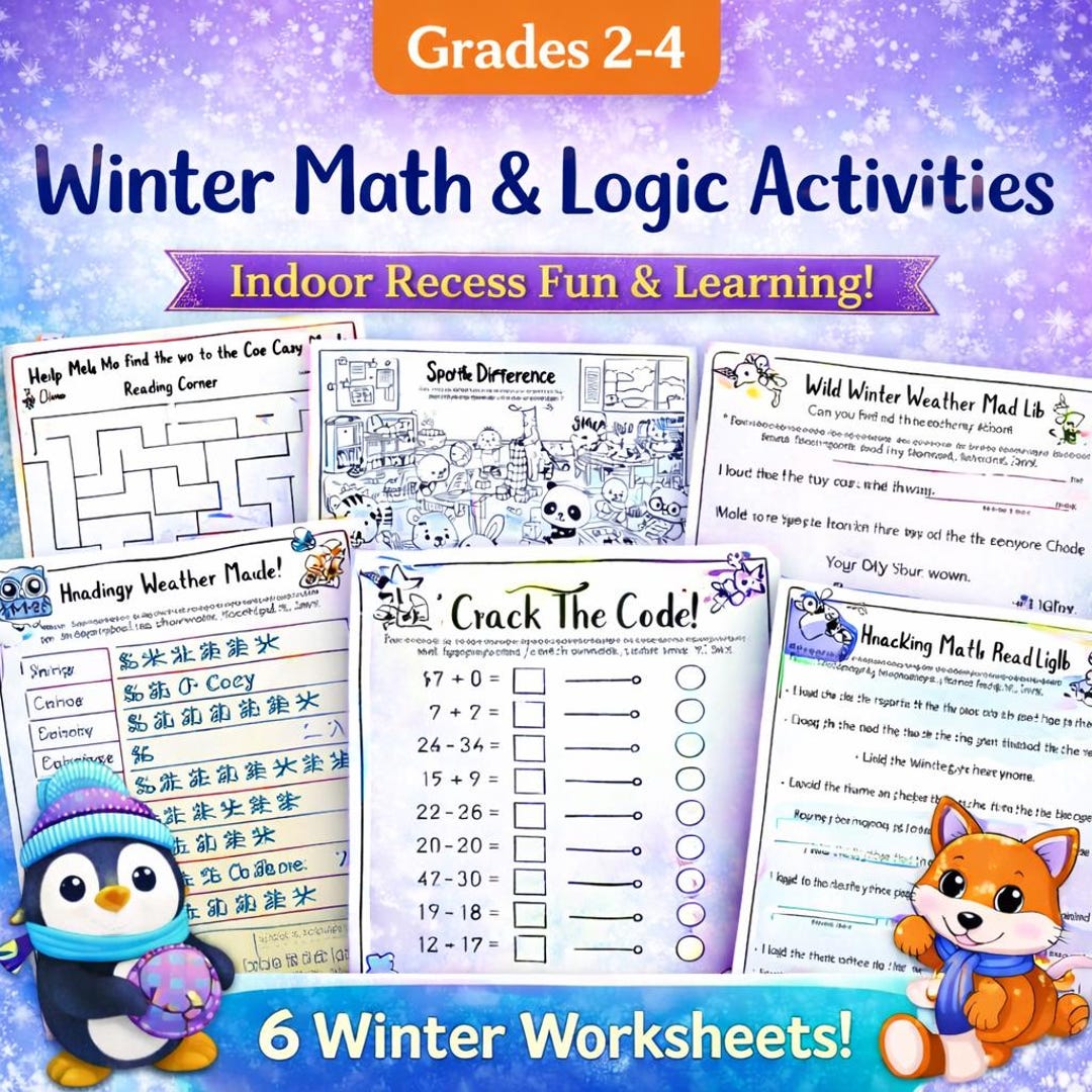 Winter Math & Logic Activities 6-pack | Indoor Recess Brain Breaks ...