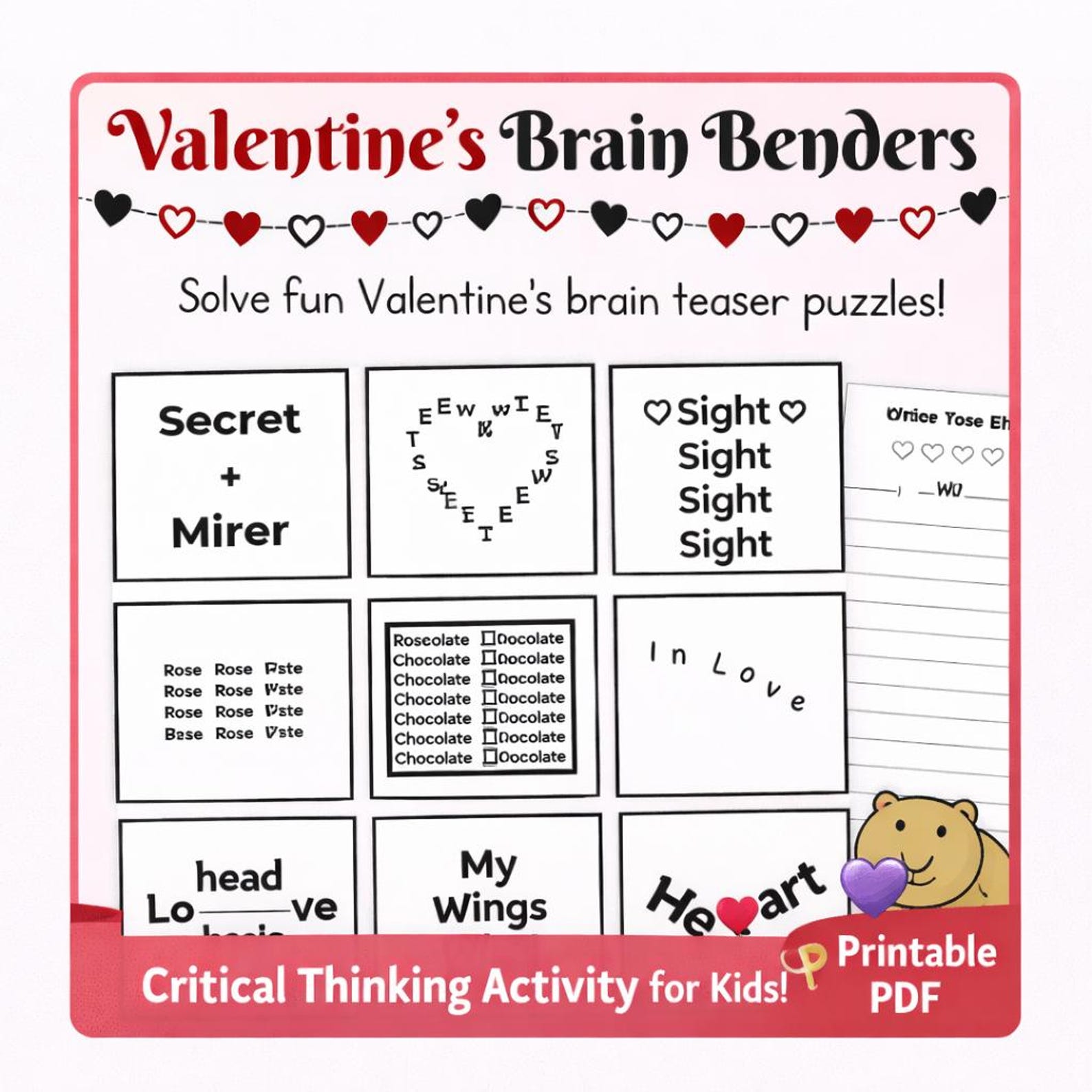Valentine’s Brain Benders | Valentine Logic Puzzles for Kids ...