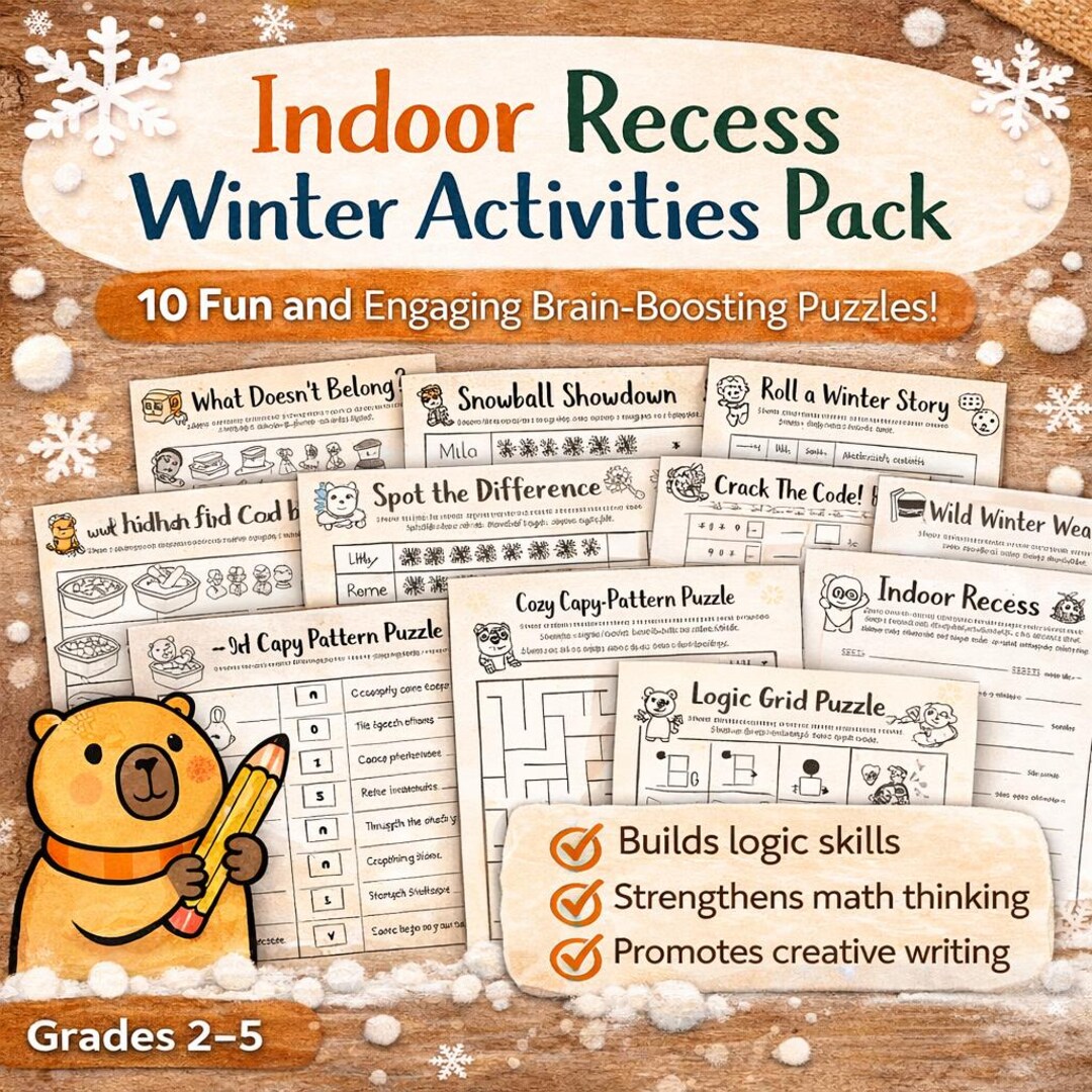 Indoor Recess Winter Activities Pack | Cozy Classroom Logic, Math ...