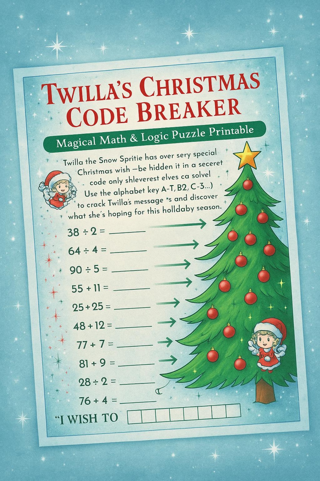 Twilla’s Christmas Code Breaker | Magical Winter Math Puzzle - Etsy