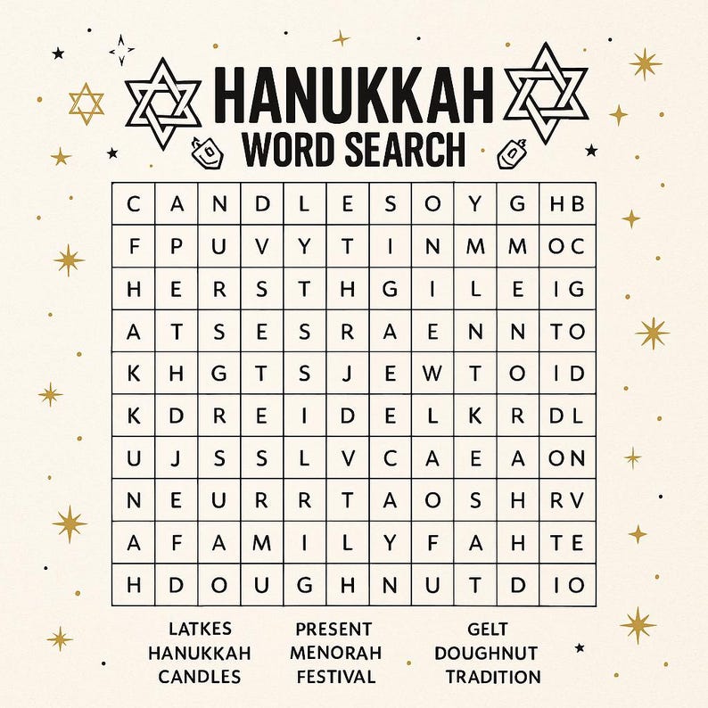 Hanukkah Word Search – Printable Holiday Activity | Kids Classroom Game ...