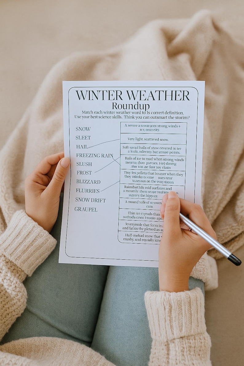 Winter Weather Vocabulary Worksheet – Science Matching Activity (PDF ...