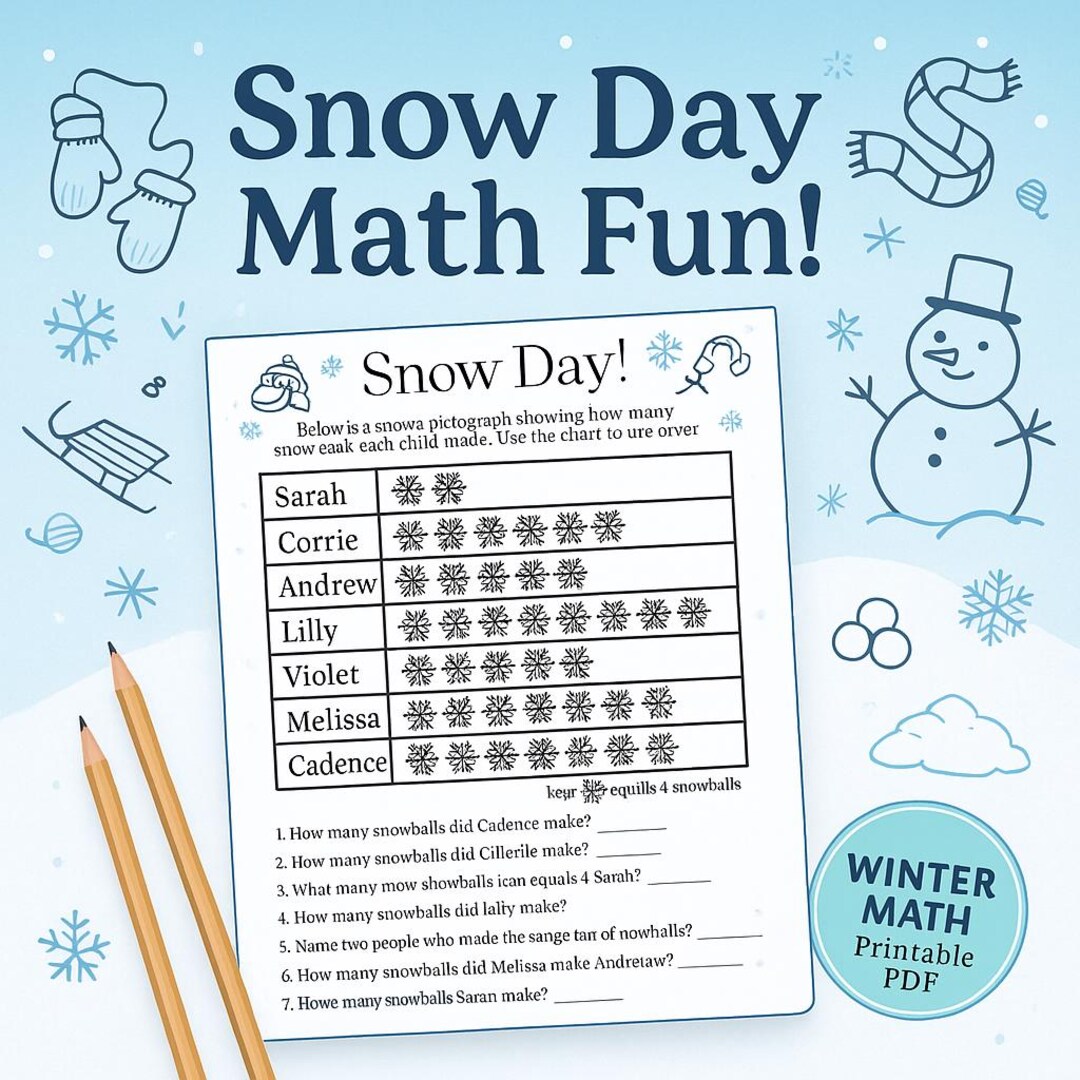 Snow Day Pictograph Worksheet | Winter Math Activity | Graphing & Data ...