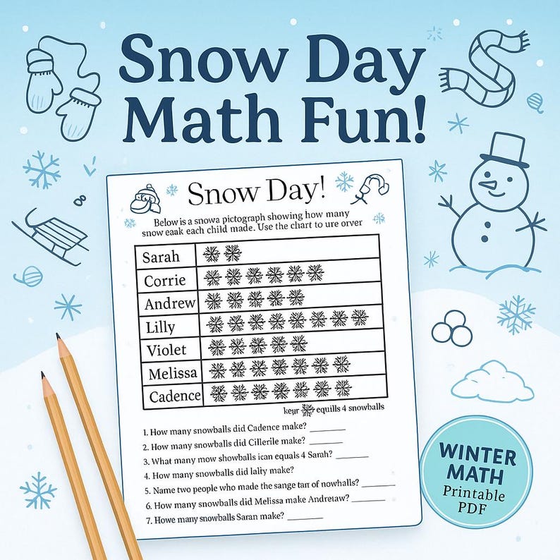 Snow Day Pictograph Worksheet | Winter Math Activity | Graphing & Data ...