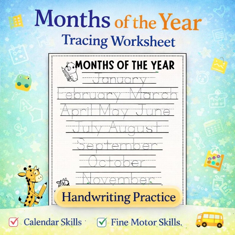 Months of the Year Tracing Worksheet | Handwriting Practice Printable ...