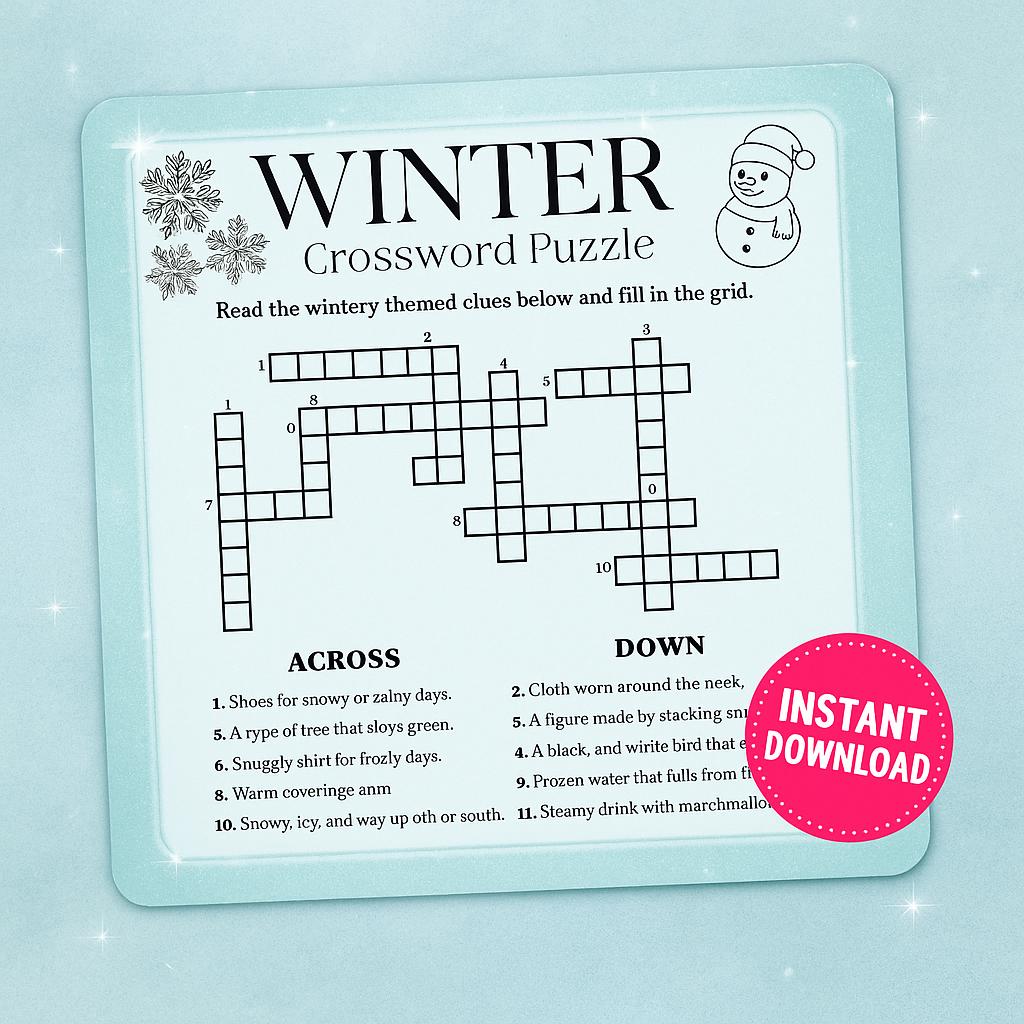 Winter Crossword Puzzle | Printable Activity for Kids | Classroom ...