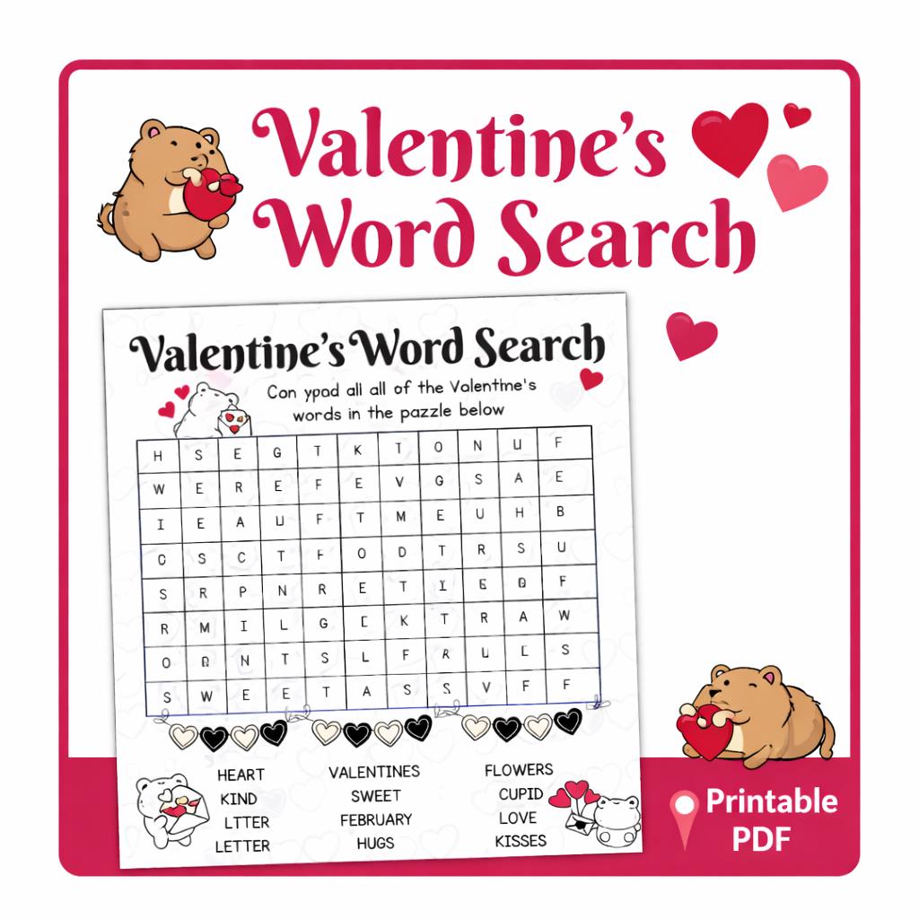 Valentine’s Word Search Printable | Fun Valentine Activity for Kids ...