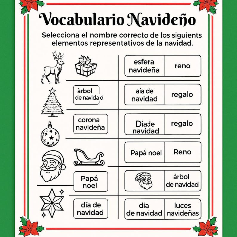 Spanish Christmas Vocabulary Worksheet | Multiple Choice Navidad ...