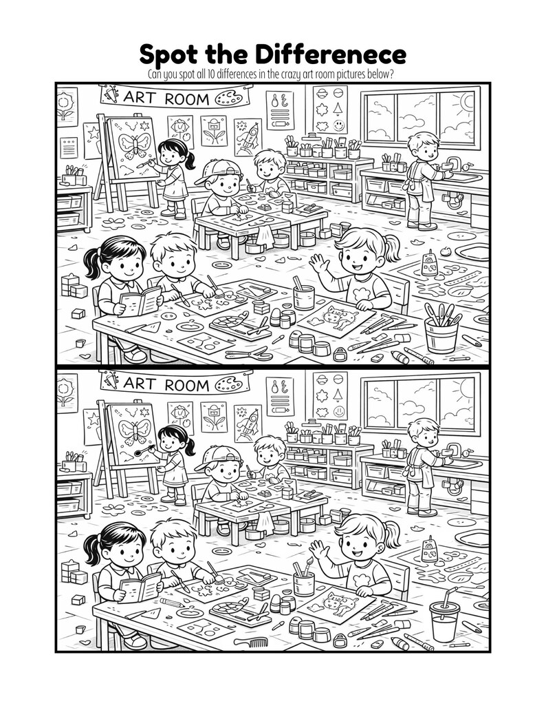 Art Room Spot the Difference Printable | Find the 10 Differences ...