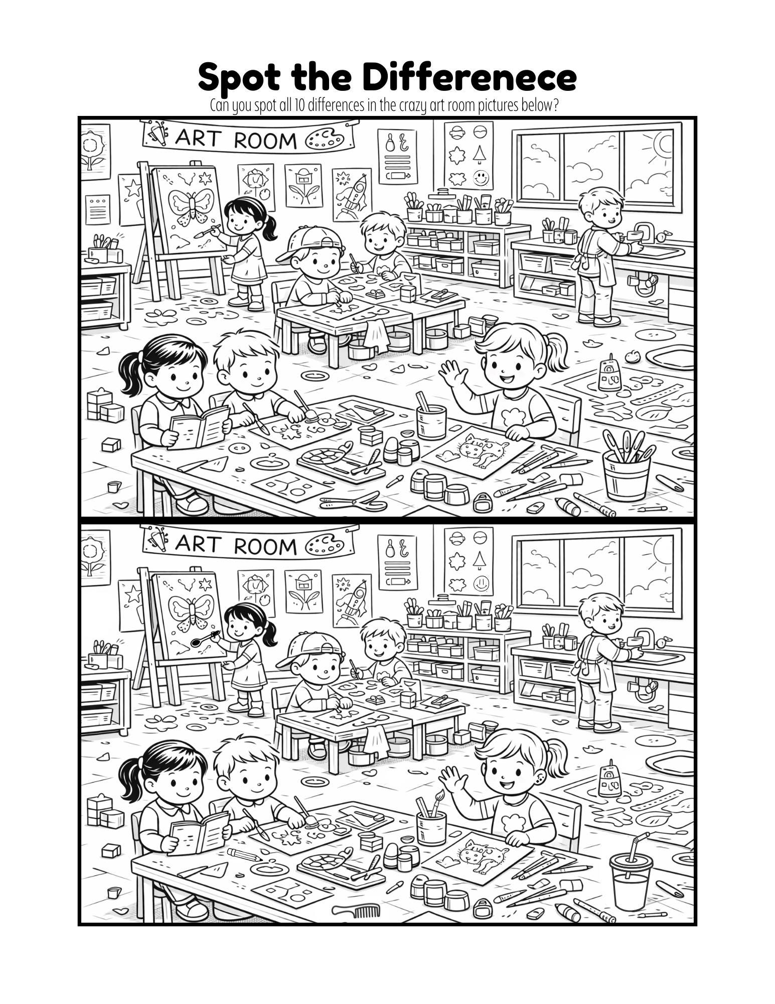 Art Room Spot the Difference Printable | Find the 10 Differences ...