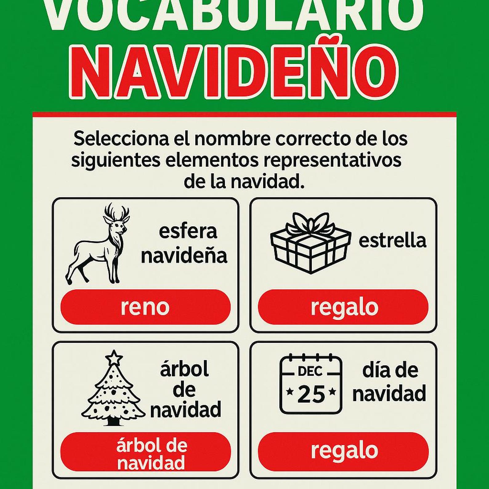 Spanish Christmas Vocabulary Worksheet | Multiple Choice Navidad ...