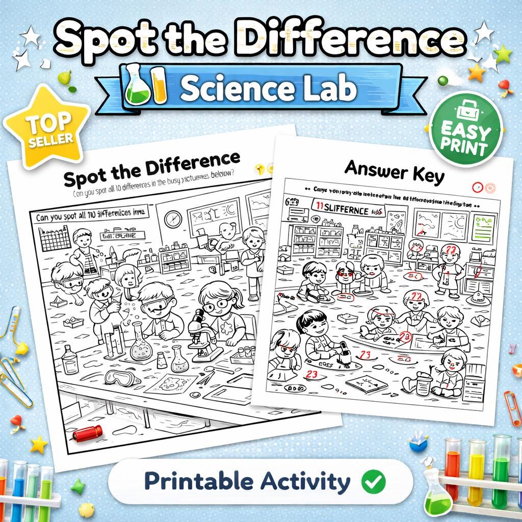 Spot the Difference Art Room & Science Lab | 2 Pack Printable | Find ...