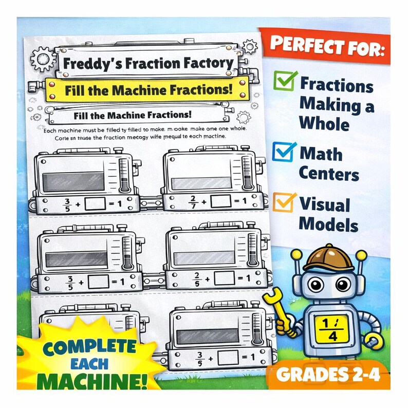 Fill the Machine Fractions Worksheet | Visual Fraction Practice ...