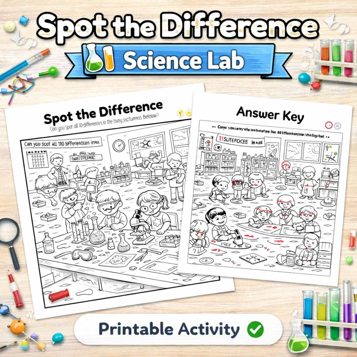 Science Lab Spot the Difference Printable | Find the 10 Differences ...