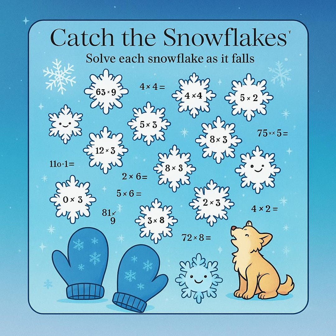 Catch the Snowflakes! Winter Math Worksheet | Multiplication & Division ...