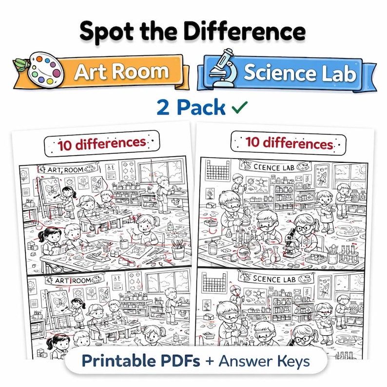 Spot the Difference Art Room & Science Lab | 2 Pack Printable | Find ...