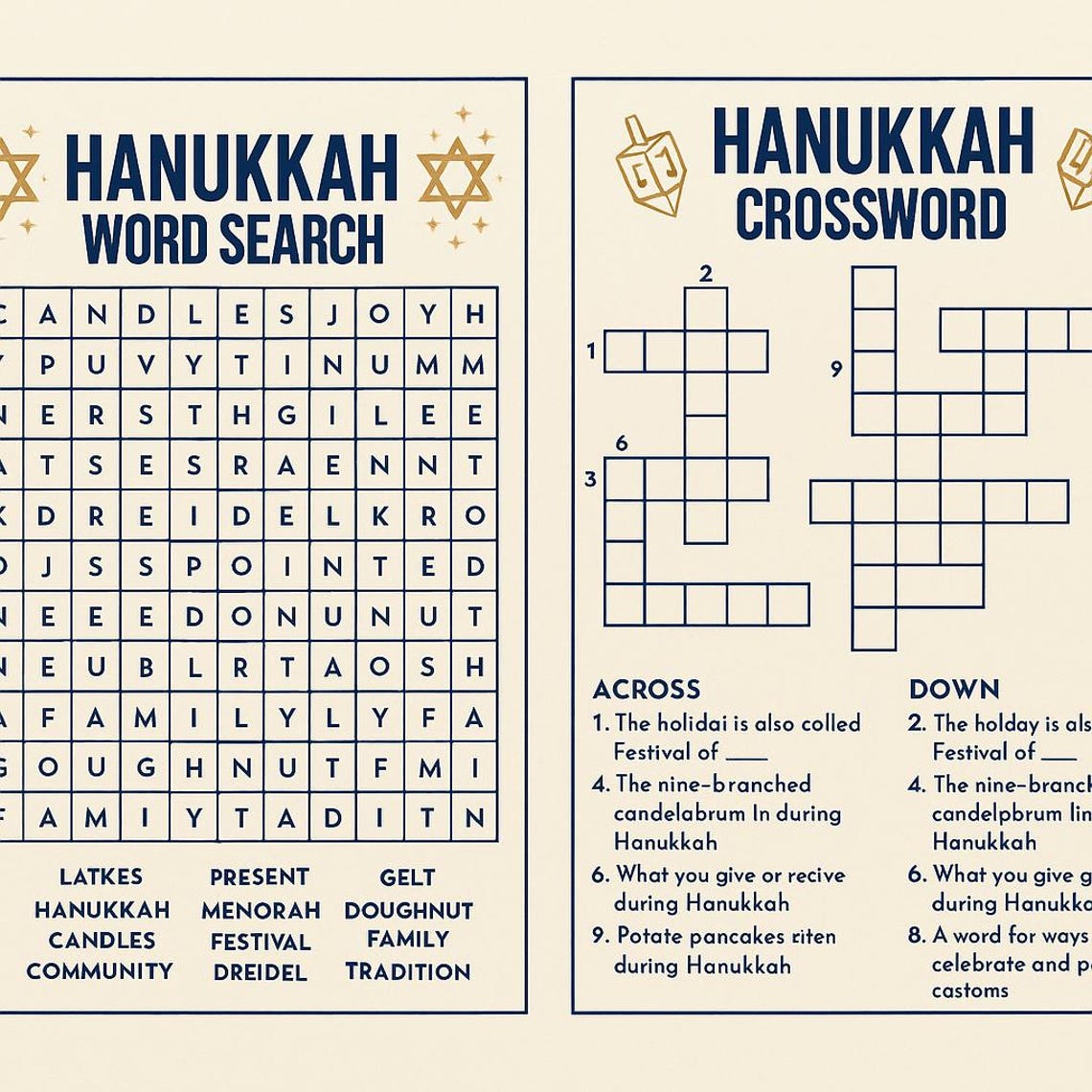 Hanukkah Word Search & Crossword Duo | Printable Hanukkah Activities ...