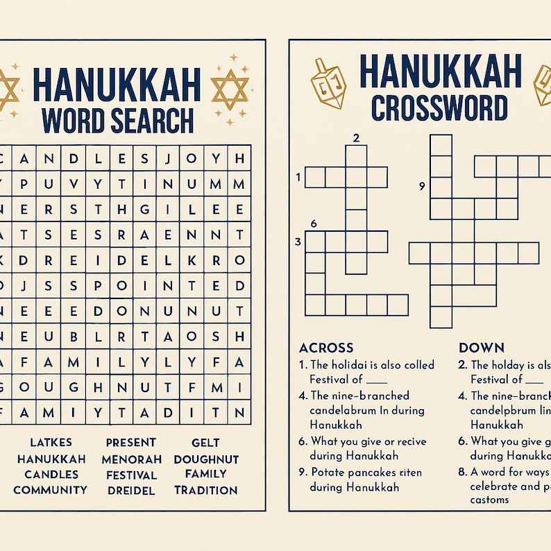 Hanukkah Word Search & Crossword Duo | Printable Hanukkah Activities ...