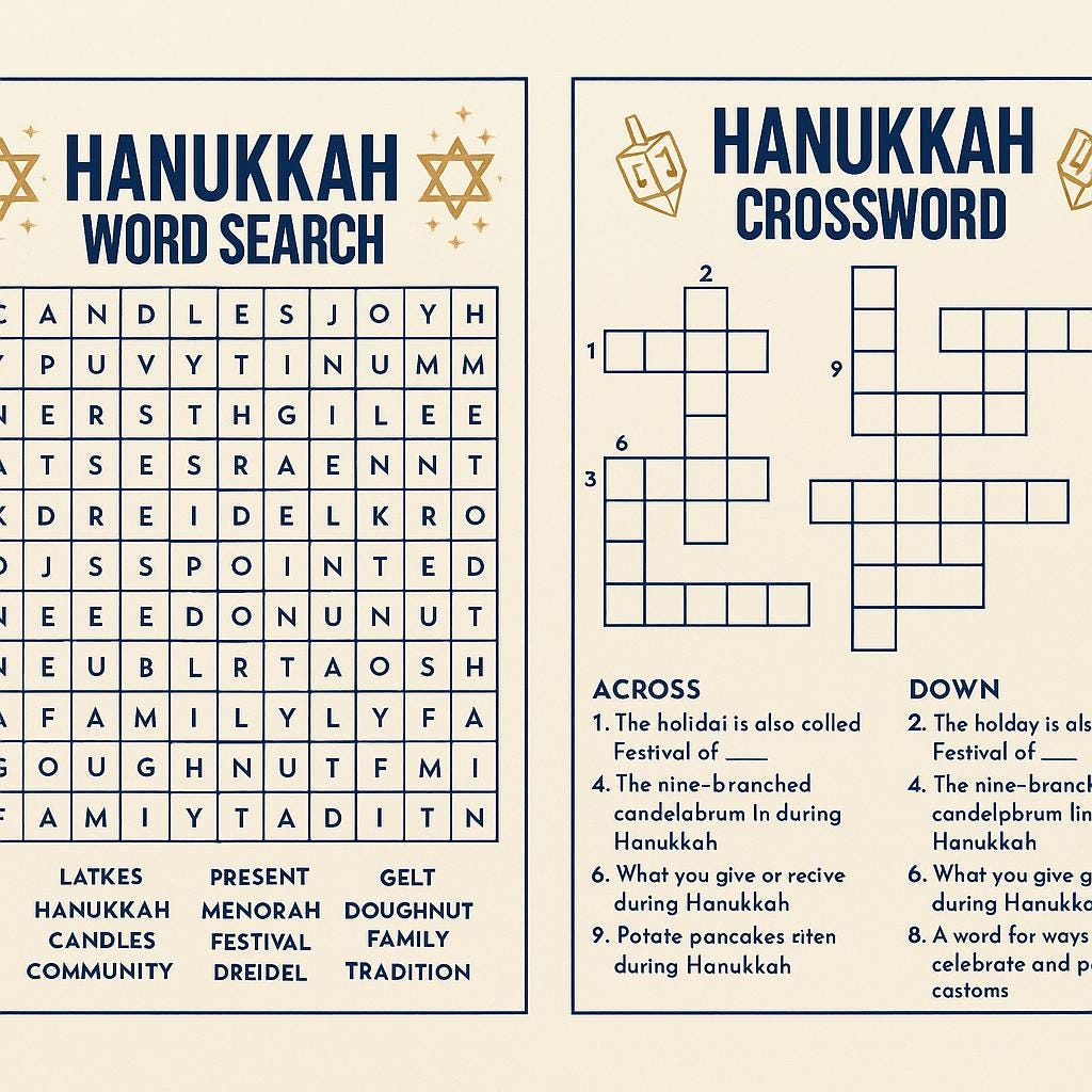 Hanukkah Word Search & Crossword Duo | Printable Hanukkah Activities ...