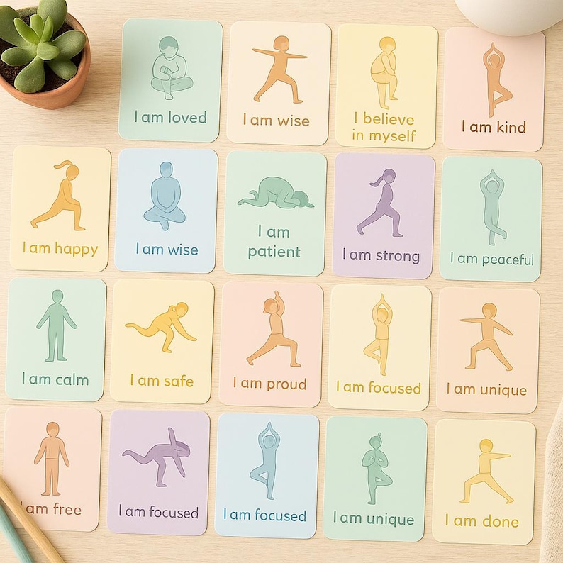 Kids Yoga Affirmation Flashcards + Poster + Instruction Guide ...