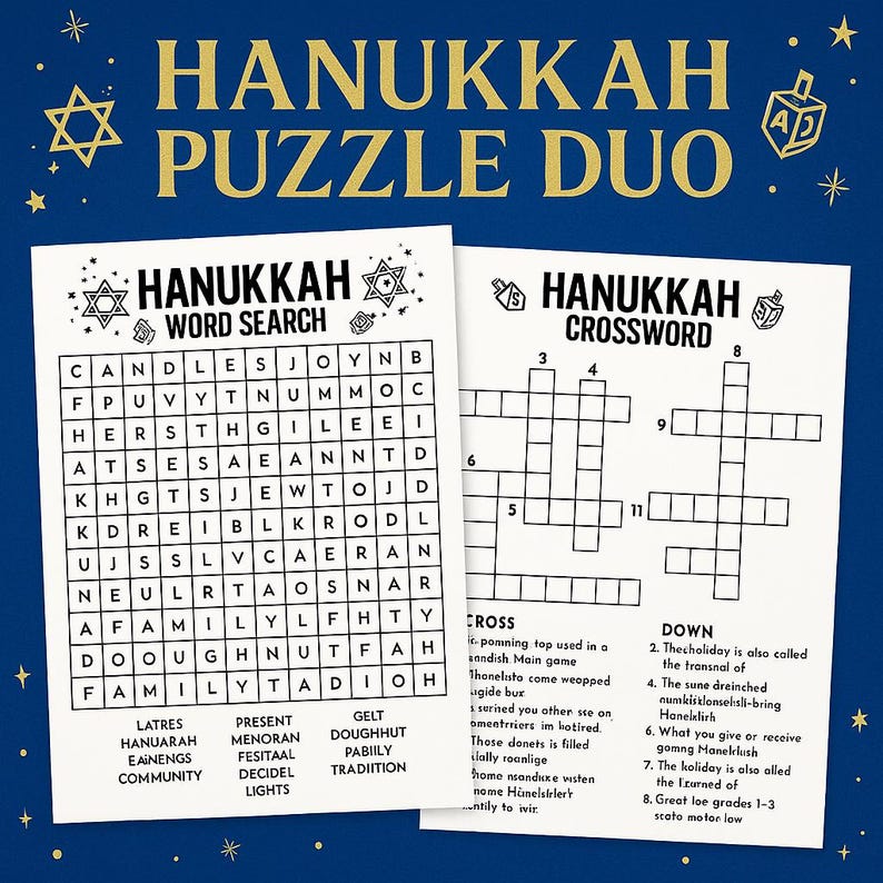 Hanukkah Word Search & Crossword Duo | Printable Hanukkah Activities ...
