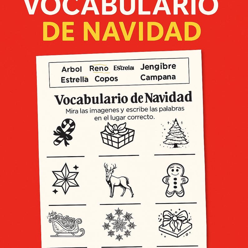 Spanish Christmas Vocabulary Worksheet | Vocabulario De Navidad - Etsy