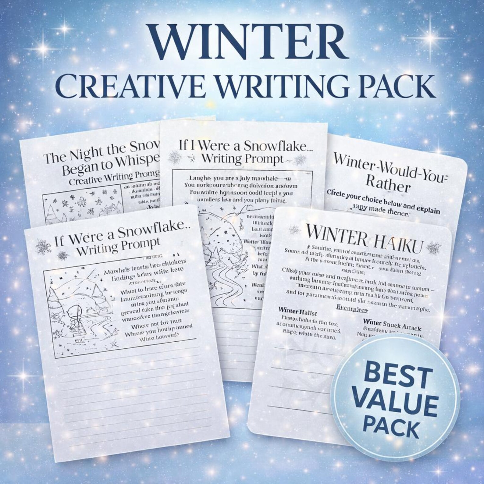 Winter Creative Writing Prompts 5 Pack | Snowflake Stories, Winter ...