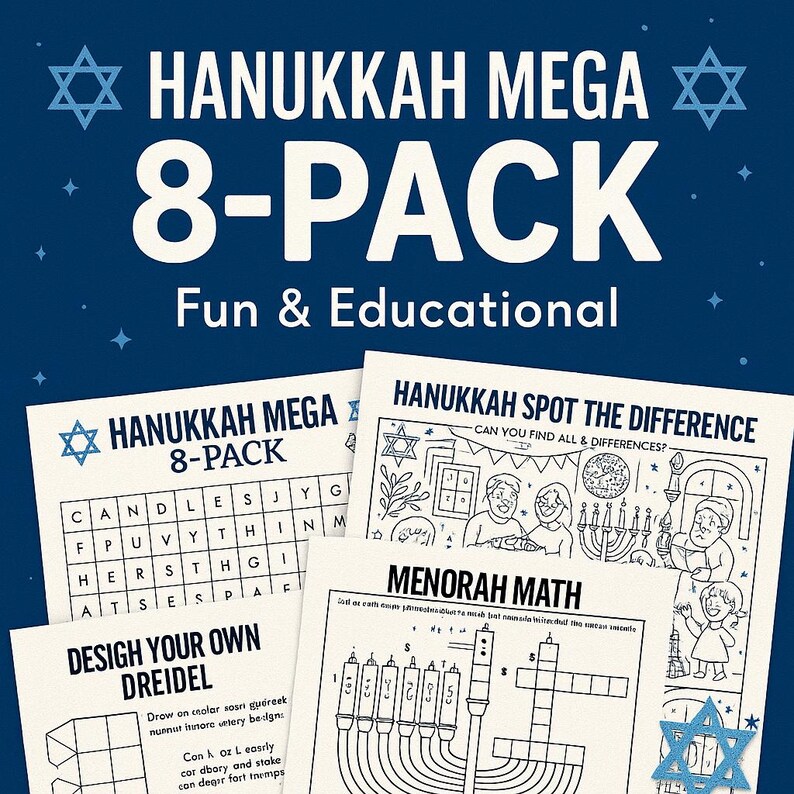 Hanukkah Activity Sheets for Kids – 8-pack Printable | Jewish Holiday ...