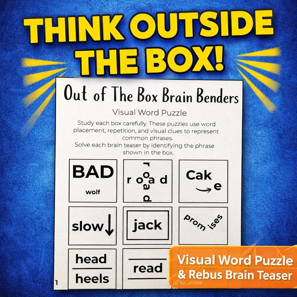 Out of the Box Brain Bender Printable | Visual Word Puzzle & Rebus ...