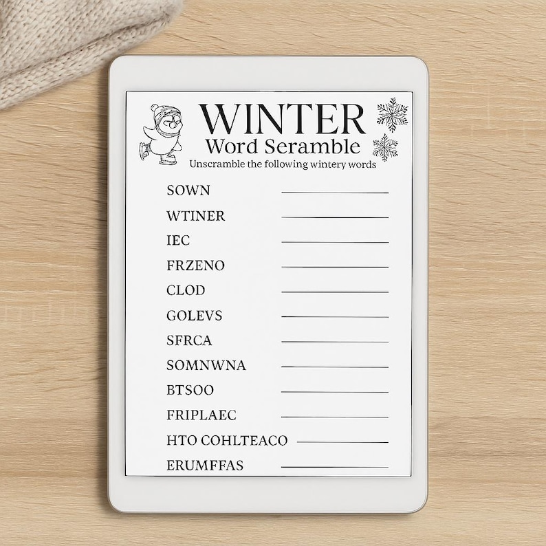 Winter Word Scramble Worksheet – Snowy Vocabulary Puzzle for Kids, ELA ...