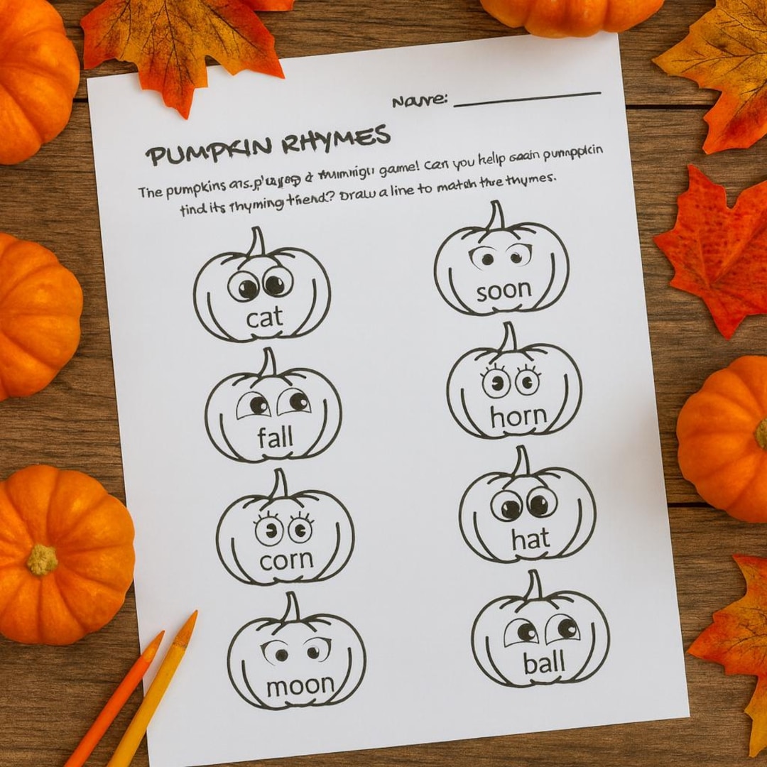 Pumpkin Rhymes Literacy Worksheet | Autumn Kindergarten Reading ...