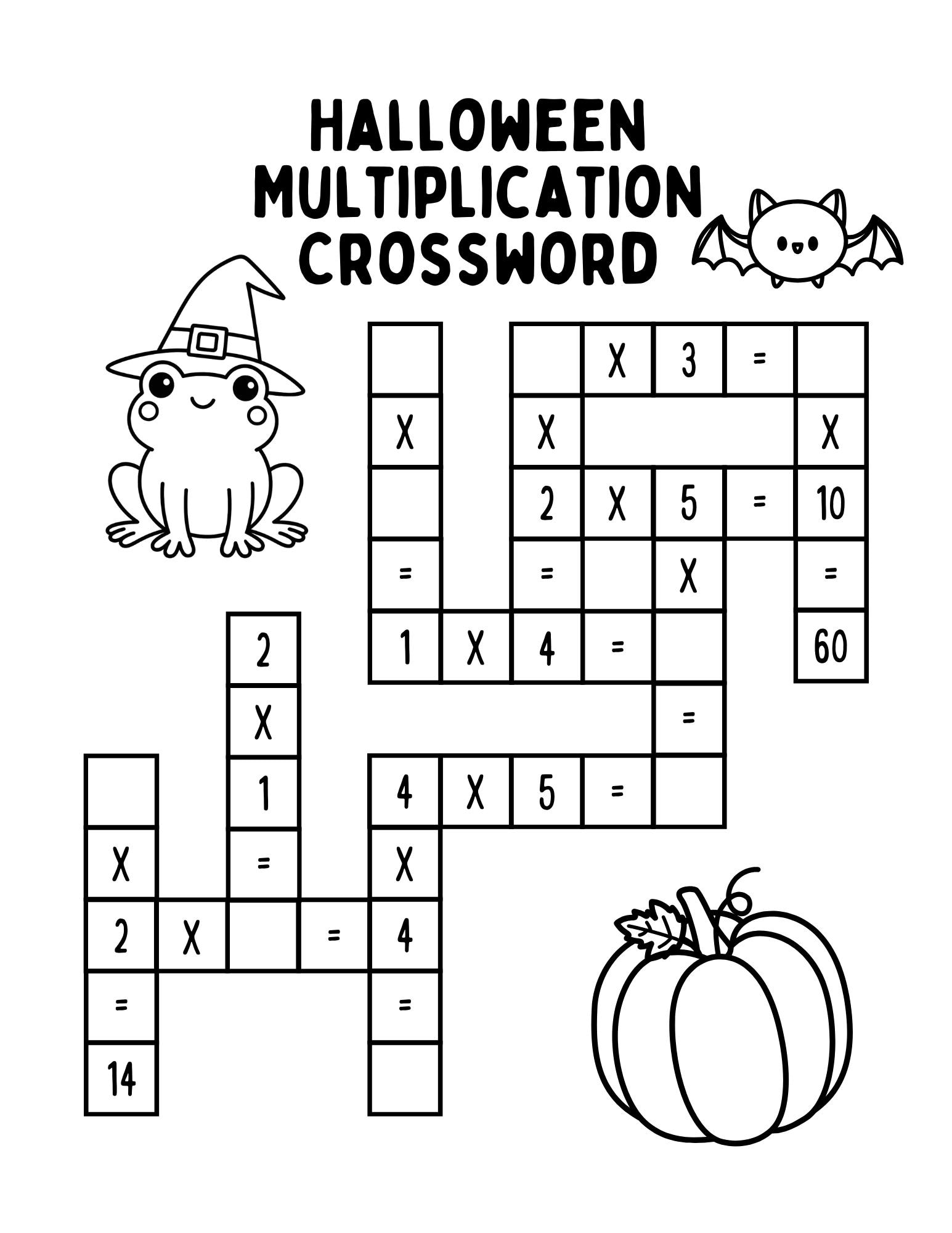 Halloween Multiplication Crossword Puzzle: Printable Math Worksheet ...