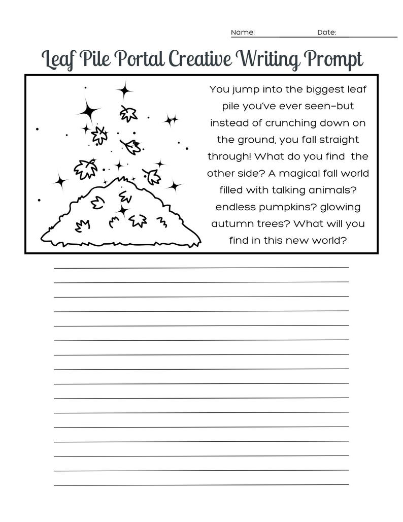 Leaf Pile Portal Writing Prompt: Autumn Creative Writing Activity (PDF ...