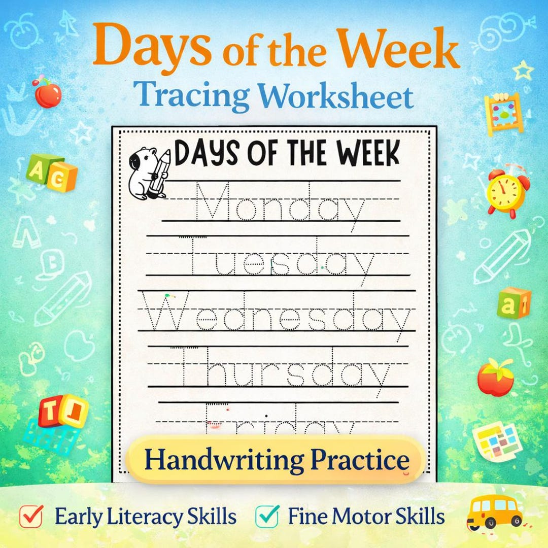 Days of the Week Tracing Worksheet | Handwriting Practice Printable ...